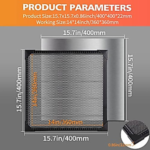 Honeycomb Laser Bed 400mm x 400mm, Laser Honeycomb Bed for Laser Cutter, Honeycomb Laser Bed Kit, Laser Engraver Honeycomb Bed with Aluminum Plate for Table-Protecting,Smooth Edge (15.7x15.7x0.86in)