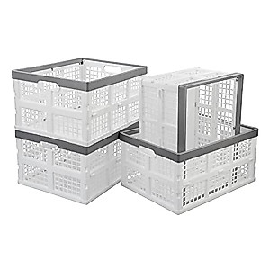 Uumitty 4 Packs 30 L Plastic Collapsible Storage Basket, Folding Stackable Storage Containers/Bins, White, f