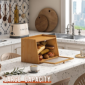 GHWIE Large Bread Box, Easy Access & Cleaning - Bamboo Bread Box for Kitchen Countertop with Acrylic Door,Natural
