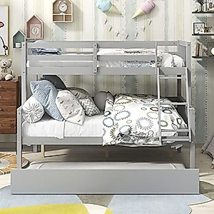DEYOBED Twin Over Full Convertable Wooden Bunk Bed with Trundle for Kids Teens Adults