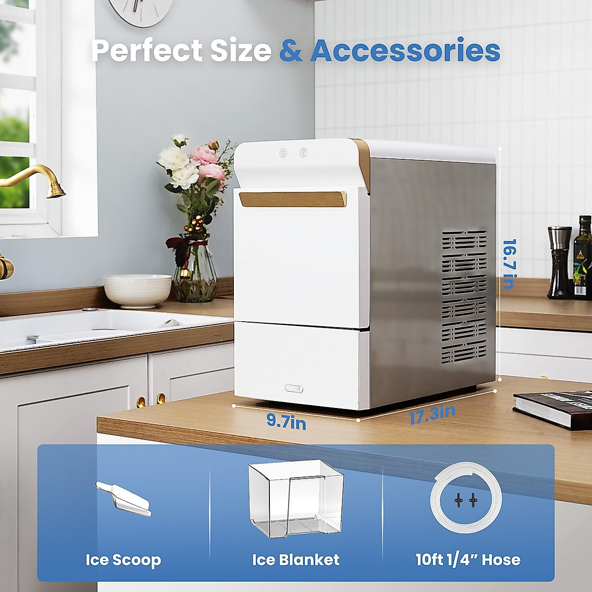 Gevi Household V2.0 Quiet Countertop Nugget Ice Maker, Self-Cleaning Chewable Pellet Ice Machine, 38 lbs/24H, Energy-Efficient, White