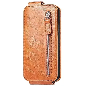 HUANGTAOLI PU Leather Handbag Case Cover for Oppo Find X5 Pro 5G, Built-in Magnet Closure Zipper Wallet Case for Oppo Find X5 Pro 5G