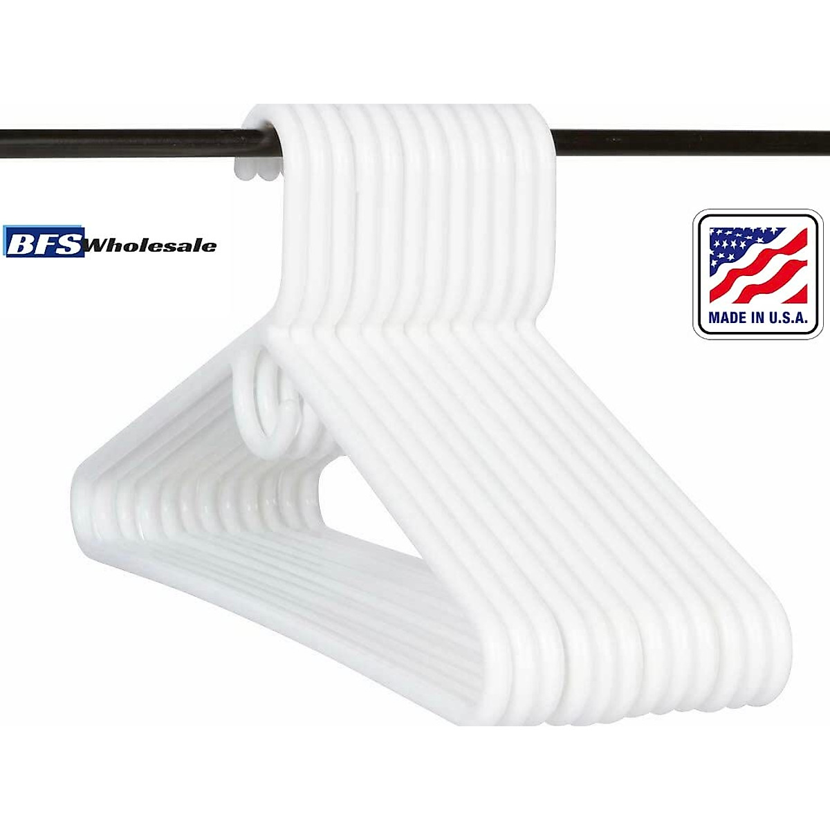 Plastic Hangers HD Heavy Duty, 16 Pcs. White Color, Made in USA, 3/8” Thickness, Durable, Tubular, Lightweight, for Clothes, Coat, Pants, Shirts, Dress, TINEFF, Free and Quick delivery. from USA