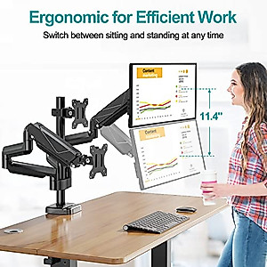 MOUNT PRO Triple Monitor Mount, 3 Monitor Desk Arm fits Three Max 27" LCD Computer Screens, up to 19.8lbs Each, Premium Gas Spring Monitor Stand with Tilt Swivel Rotation, Vesa Mount 75x75,100x100
