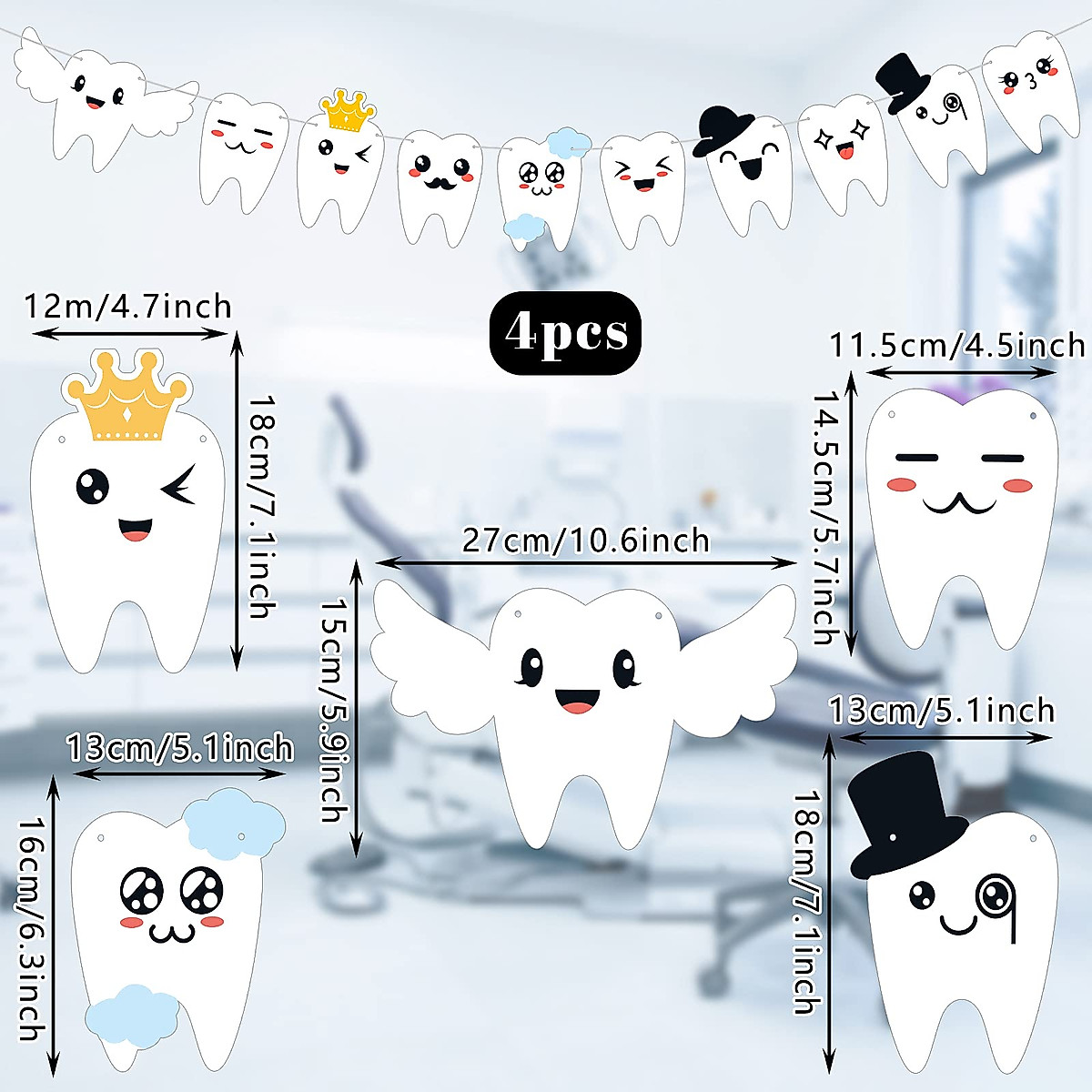 4 Pieces Tooth Banner Decorations 1st Tooth Banner Garland for Dental Graduation Birthday Party Baby Shower Decor