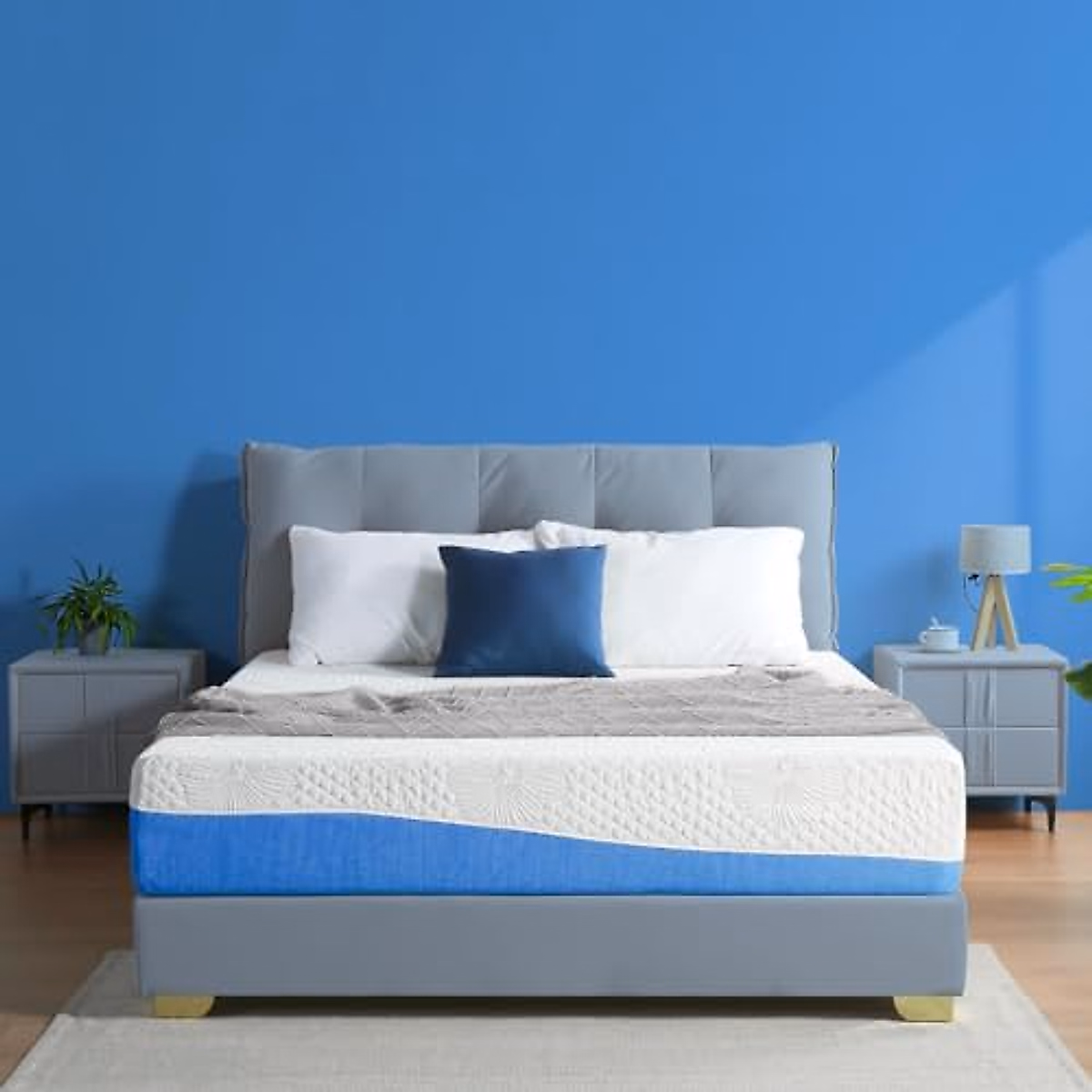 Olee Sleep Cal King Mattress, 10 Inch Gel Memory Foam Mattress, Gel Infused for Comfort and Pressure Relief, CertiPUR-US Certified, Bed-in-a-Box, Medium Firm, Blue, Cal King Size