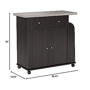 Hodedah Import Kitchen Island with Spice Rack and Towel Rack, Chocolate