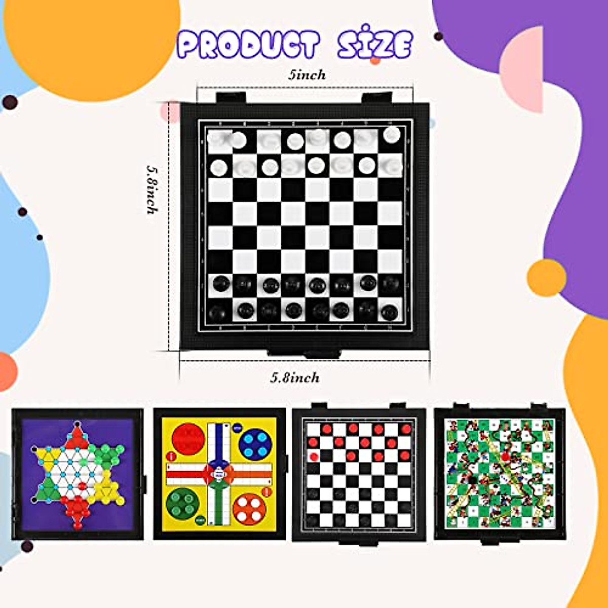 5 in 1 Small Magnetic Checkers Board Game Set Travel Game Road and Flight Trip Essentials Magnetic Travel Chess Checkers for Trip Camping Activities Party Game for Adults and Teens