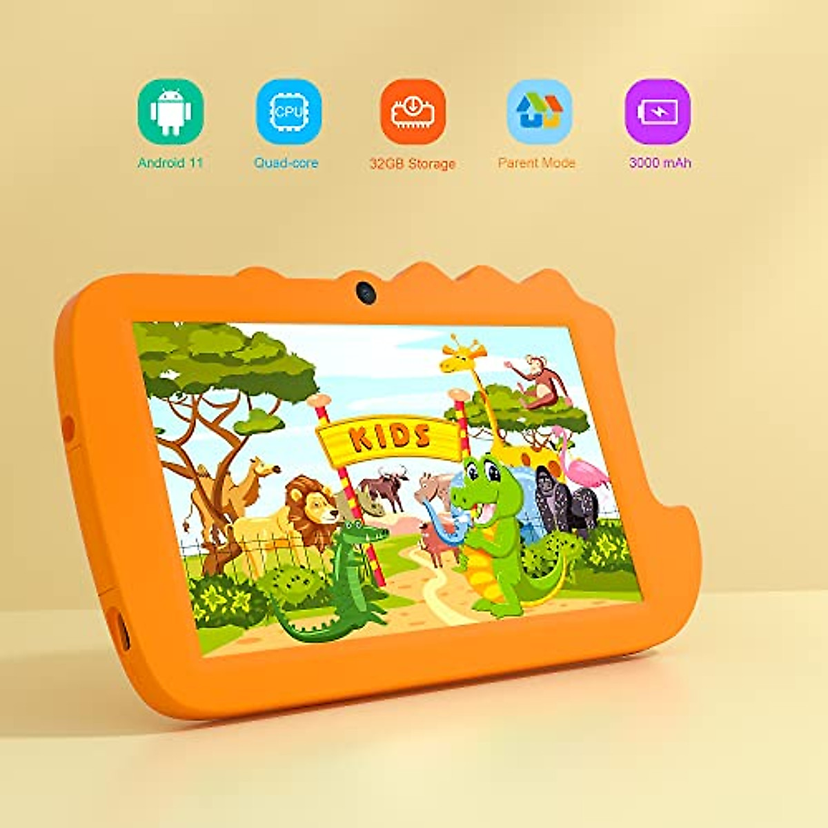COOPERS Kids Tablet, 7 inch Tablet for Kids, Android 11.0 Tablets PC 2GB+32GB ROM Toddler Tablet for Children, Pre-Installed Kids Software, Dual Camera, Dual Speaker, WiFi Tablet Computer, Yellow