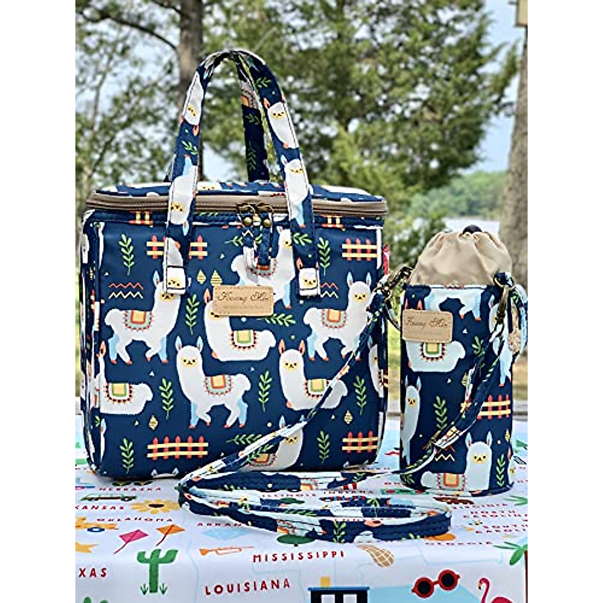 Kwang Min Llama Insulated Lunch Bag, Reusable Cooler/Organizer for Office,School,Picnic,Party,Beach.Durable fabric w/Water &Scratch Resistance,Light, EZ to Clean,Ideal Gift for BTS/Normal(Navy)