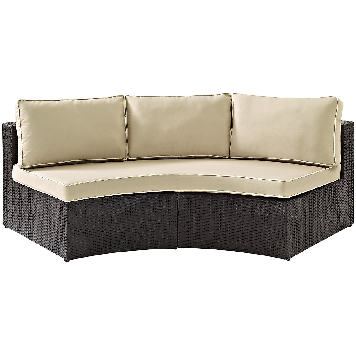 Crosley Furniture Catalina Outdoor Sectional Sofa, 3-Person Wicker Patio Couch for Deck, Backyard, Poolside, Brown