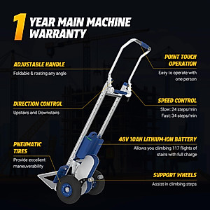 Electric Stair Climbing Dolly,375 LBS Capacity Powered Stair Climber Hand Trucks Dolly Cart for Moving, Lightweight and Foldable Hand Truck Silver