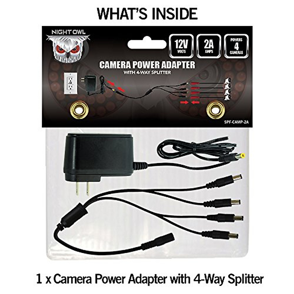 Night Owl Security SPF-CAMP-2A Camera Adapter with 4-Way Power Splitter, Black