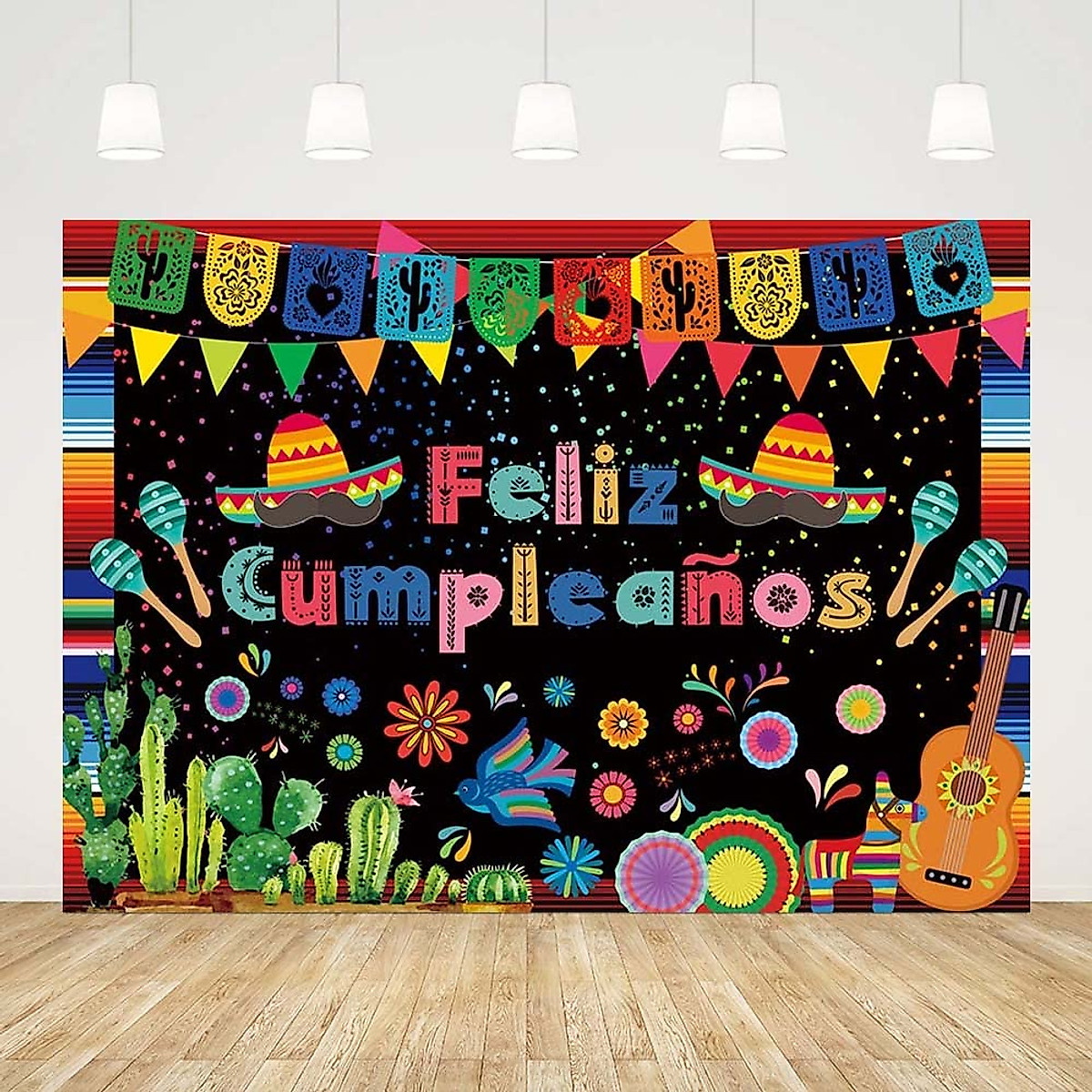 AIBIIN 7x5ft Feliz Cumpleaños Backdrop Mexican Fiesta Happy Birthday Party Decorations Cinco De Mayo Festival Birthday Banner Photo Studio Props