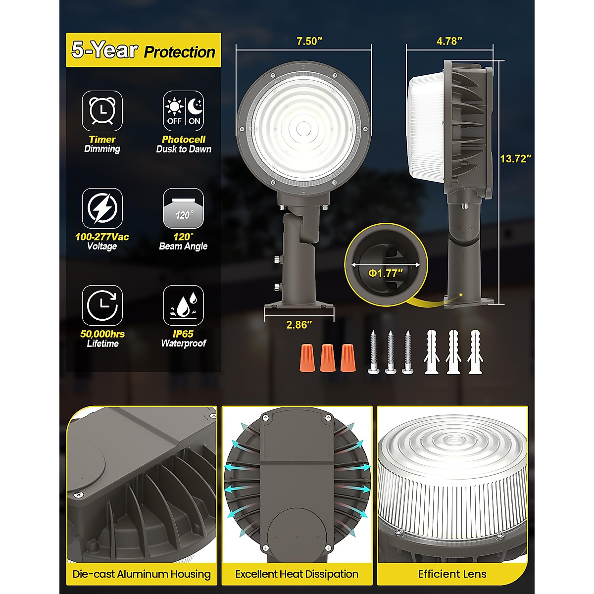 YARBO 80W LED Barn Light 60W 40W Switchable, 5000K/4000K/3000K Adjustable,12000LM Barn Lights Outdoor with Timer Dimming, Dusk to Dawn Outdoor Light with Photocell for Barn/Security/Yard/Garage/Street