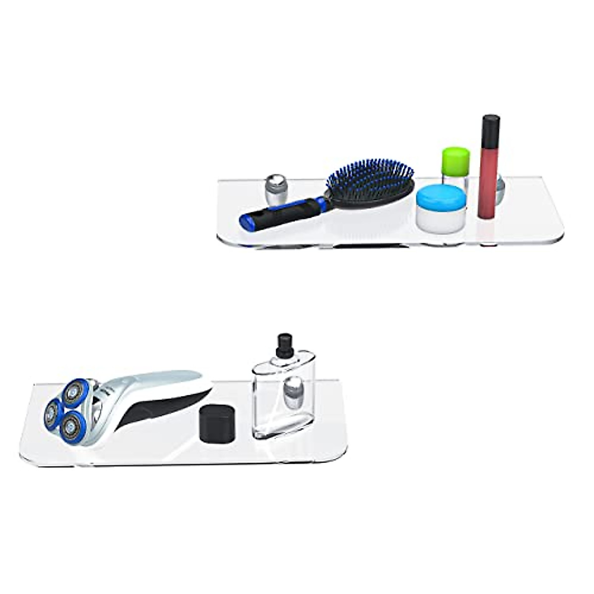 Jusalpha 2 Pack of Acrylic Glass Wall Mounted Floating Shelves with Metal Adjustable Shelf Bracket Wall Mount, 03 (12'' X 6'')