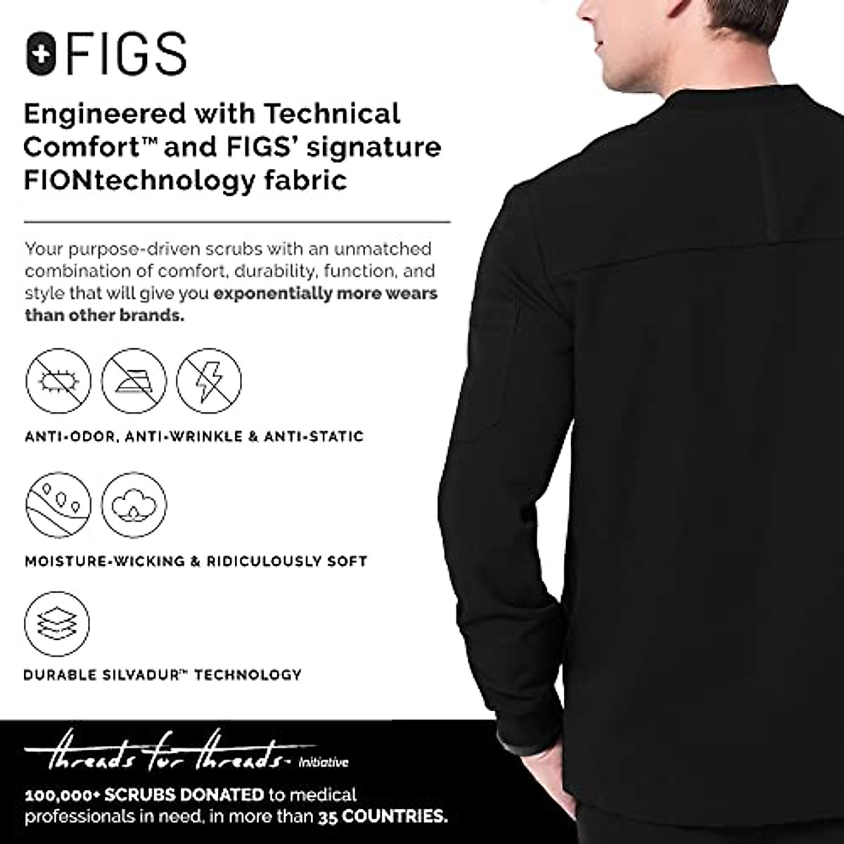 FIGS Zapote Scrub Jacket for Men — Black, M