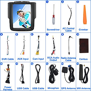 Car Radio Stereo for Dodge Ram 2013-2018 1500 2500 3500 10.4 Inch T Style with CarPlay Android Auto GPS Navigation