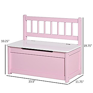 Qaba 2-in-1 Kids Wooden Toy Organizer Chest Storage Box with Seat Bench Cabinet Chunk Cube with Safety Pneumatic Rod Pink