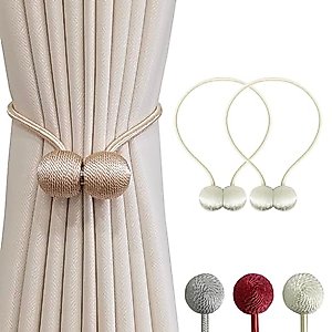 Magnetic Curtain Tiebacks 2 PackRope Decorative，Curtain Tie Backs Holdbacks Holders Hooks Clip Buckles for Curtains Drapes, Curtain Ties for Home Bedroom Office Decorative Curtain (Black)