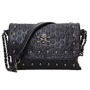Rullar Punk Women Shoulder Top-handle Bag Skull Chain SatchelTote Handbag Purse Clutch (Skull)