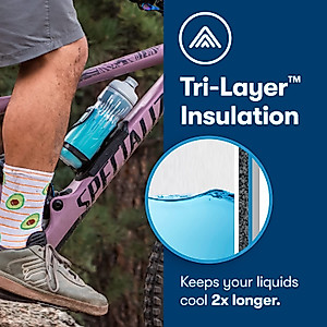 Polar Bottle - Zipper - 24oz Muck, Slate Blue & Turquoise - Insulated Water Bottle - Ideal for Your Mountain Bike Adventure - Keeps Water Cooler Longer, Fits Most Bike Bottle Cages