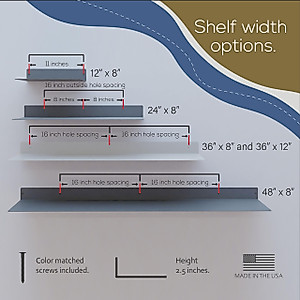 Calabasas Decor 36x8 in Metal Floating Shelf White Wall Mounted - Made in The USA - Bedroom, Living Room, Bathroom, Kitchen