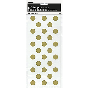 Polka Dot Cellophane Bags - 11" x 5", Gold, 20 Pcs