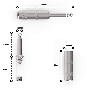 Ancable 2-Pack Audio 1/4" Plugs TS Jumbo Plugs Solder Type for Guitar, Instrument, Speaker/Microphone/Patch Cables - 6.35mm Male 1/4 Inch Phone Plug