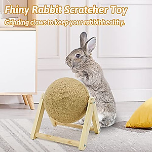 Fhiny Bunny Scratch Toy, Natural Solid Wood Sisal Scratching Ball for Indoor Kittens, Claws Scratching Ball for Kitten Bunny Guinea Pig Chinchilla Ferret or Other Small Animals (Medium)