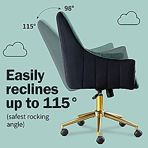 Desk Chair for Home Office Velvet Modern Accent Chair Upholstered Tufted Green Office Chair with Gold Base Swivel Wheels and Adjustable Height Armchair Study Work Stool Vanity Chair for Women, Girls