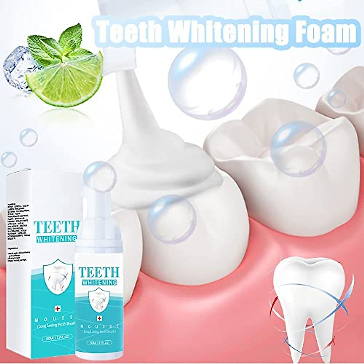 50Ml Saveuppro Teeth Whitening Mousse Foam Refreshing Breath Deep Cleaning Toothpaste, Fresh Breath, Travel Friendly, Easy to Use (1) (１)