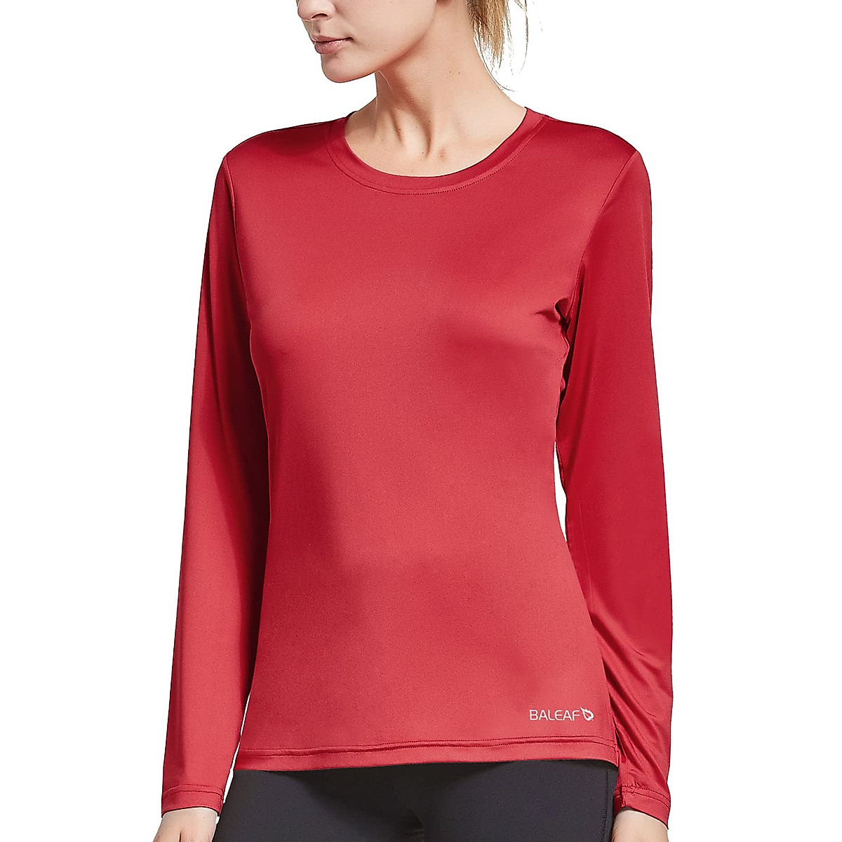 BALEAF Women's Long Sleeve T-Shirt Quick Dry Running Hiking Shirts Workout Active Travel Tops Slim Fit Lightweight Comfy Soft Red Size M