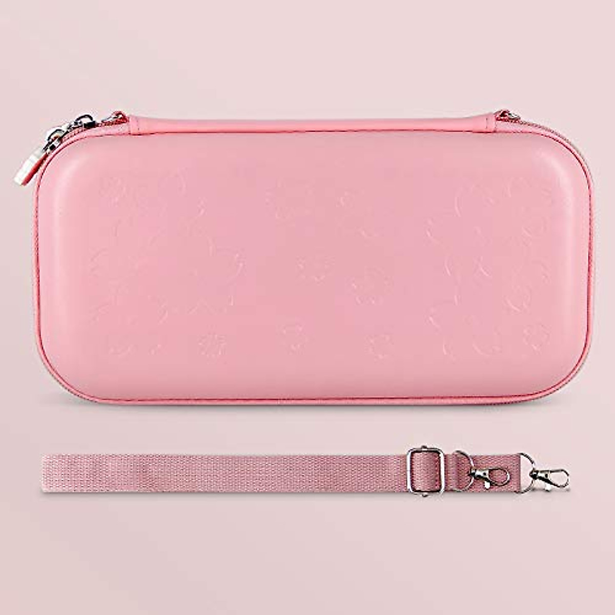 Switch lite classic Case - Protective Case Compatible with Switch lite- Fits Extra Controllers and 9 NDS Cards slot- Includes Accessories Pouch and Shoulder strap Cute Switch lite Case（Sakura pink）