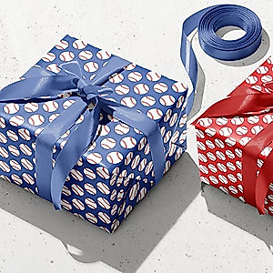 FIEHALA Flat Wrapping Paper Sheets - 12 Sheets with 4 Baseball Patterns - Pre cut & Folded Flat Design (20 inch × 27.5 inch per sheet)