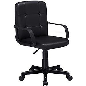 VECELO Desk Chair, Home Office Swivel Chairs PU Leather Height Adjustable with Wheels, Black