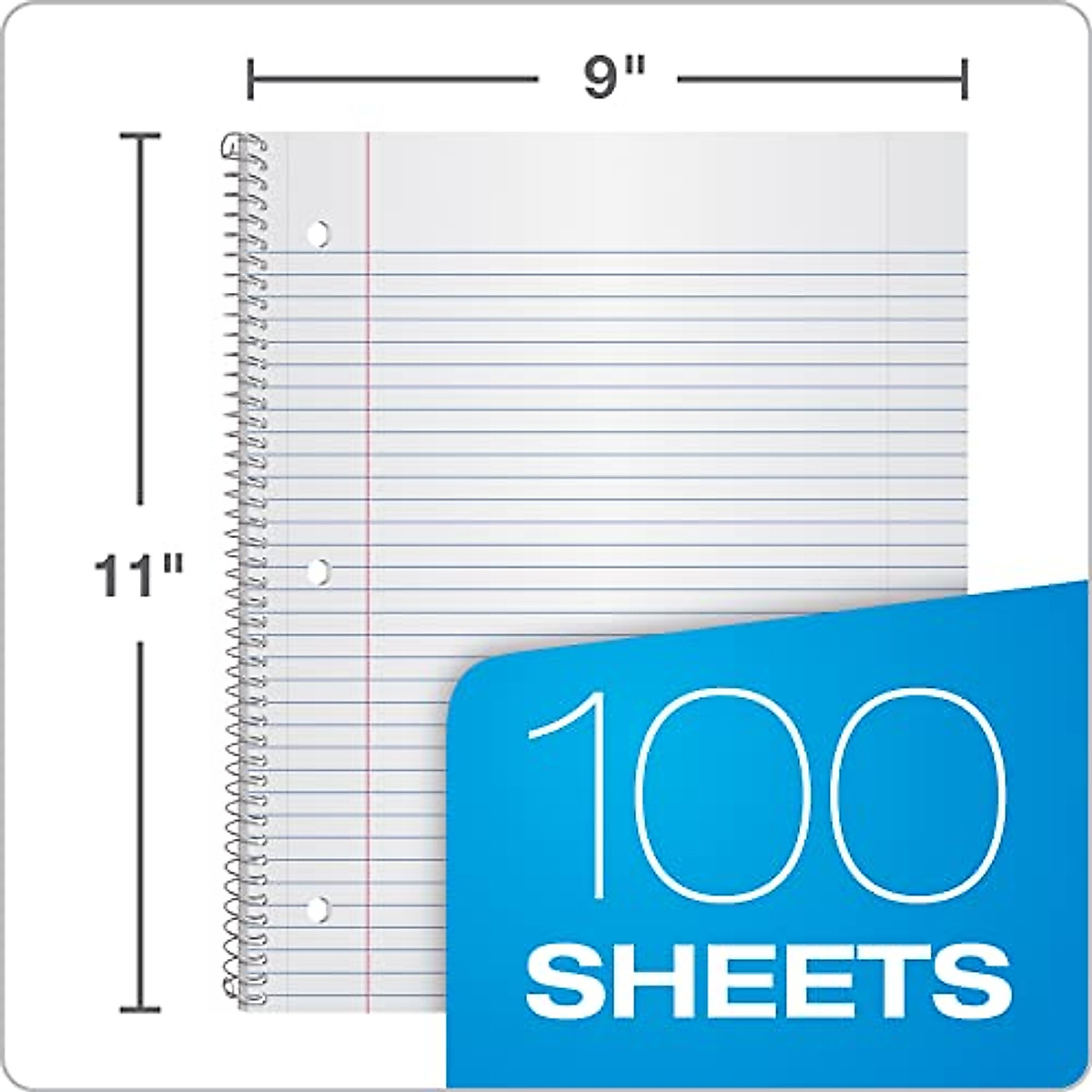 Oxford College Ruled Spiral Notebook 8.5 X 11 - Pack of 4 - College Ruled Paper - 1 Subject - Durable Plastic Cover -100 Sheets With Divider Pocket folder