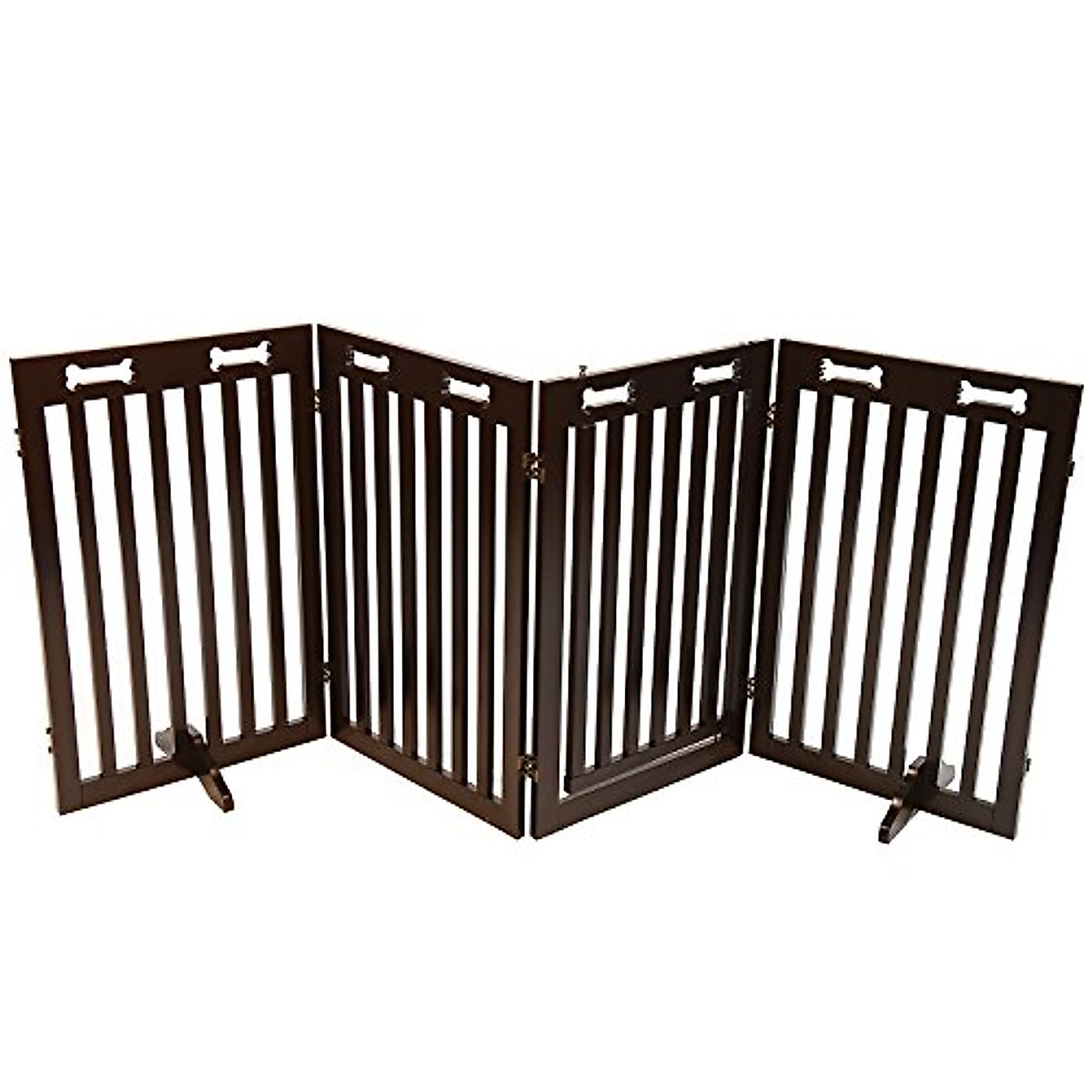 Arf Pets Freestanding Dog Gate with Door, 4 Panel 360° configurable Wooden Fence, 80" Wide, 31.5" Tall, Foldable, Set of Foot Supporters Included, for The House - Indoor Use