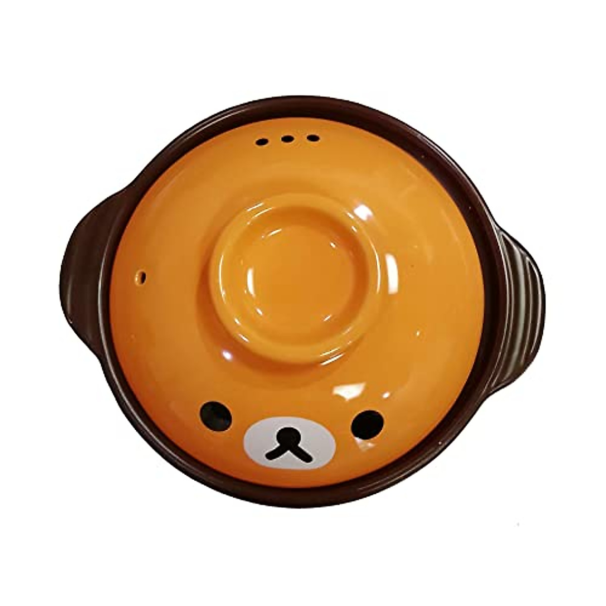 Korean Premium Cartoon Pattern Ceramic Brown Casserole Clay Pot with Lid,For Cooking Hot Pot Dolsot Bibimbap and Soup (9in,64oz)