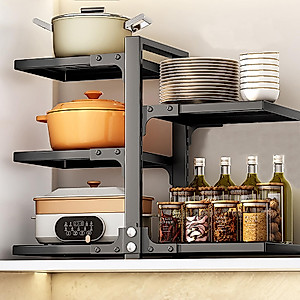 Pots and Pans Organizer，8 Tier Pots And Pans Organizer Adjustable Pot And Pan Rack Organizer For Cabinet Cookware Bakeware Cutting Boards Baking Sheet Heavy Duty Pan And Pot Organizer（Black）