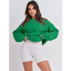 ANRABESS Women's Sweatshirts Hoodies Crewneck Oversized Fleece Pullover Sweaters Cute Top Y2K Teen Girls Preppy Clothes 2024 Green Large