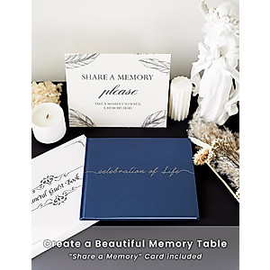 Braveriky Twill Funeral Guest Book for The Celebration of Life - in Loving Memory Guestbook with a Memory Table Sign - Hardcover Guest Sign in Book for Funeral Service - 320 Entries, 9"x7.5", Navy