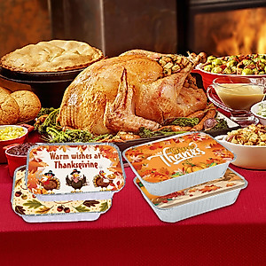 HABDJILTY 30 Thanksgiving Foil Food Containers with Lids Thanksgiving Treat Foil Containers Aluminum Treat Exchange & Goody Party Leftovers for Leftovers for Holiday Festival Thanksgiving
