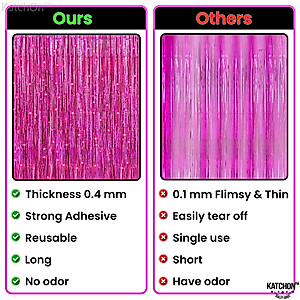 KatchOn, Iridescent Hot Pink Backdrop Curtain - Large 3.2x8 Feet, Pack of 2 | Pink Backdrop Fringe Curtain for Pink Birthday Decorations | Hot Pink Foil Fringe Curtain for Pink Party Decorations