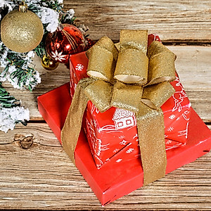 YAMA Glitter Wired Ribbon, Gold, 2-1/2 inch x 20 Yards, for Christmas, Gift Wrapping, Wreath, Crafts, Bow Making and Party Decoration