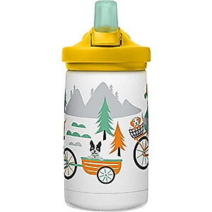 CamelBak Eddy+ Kids 12 oz Bottle, Insulated Stainless Steel with Straw Cap - Leak Proof When Closed,Biking Dogs & CamelBak eddy Kids Bite Valves, 4-Pack