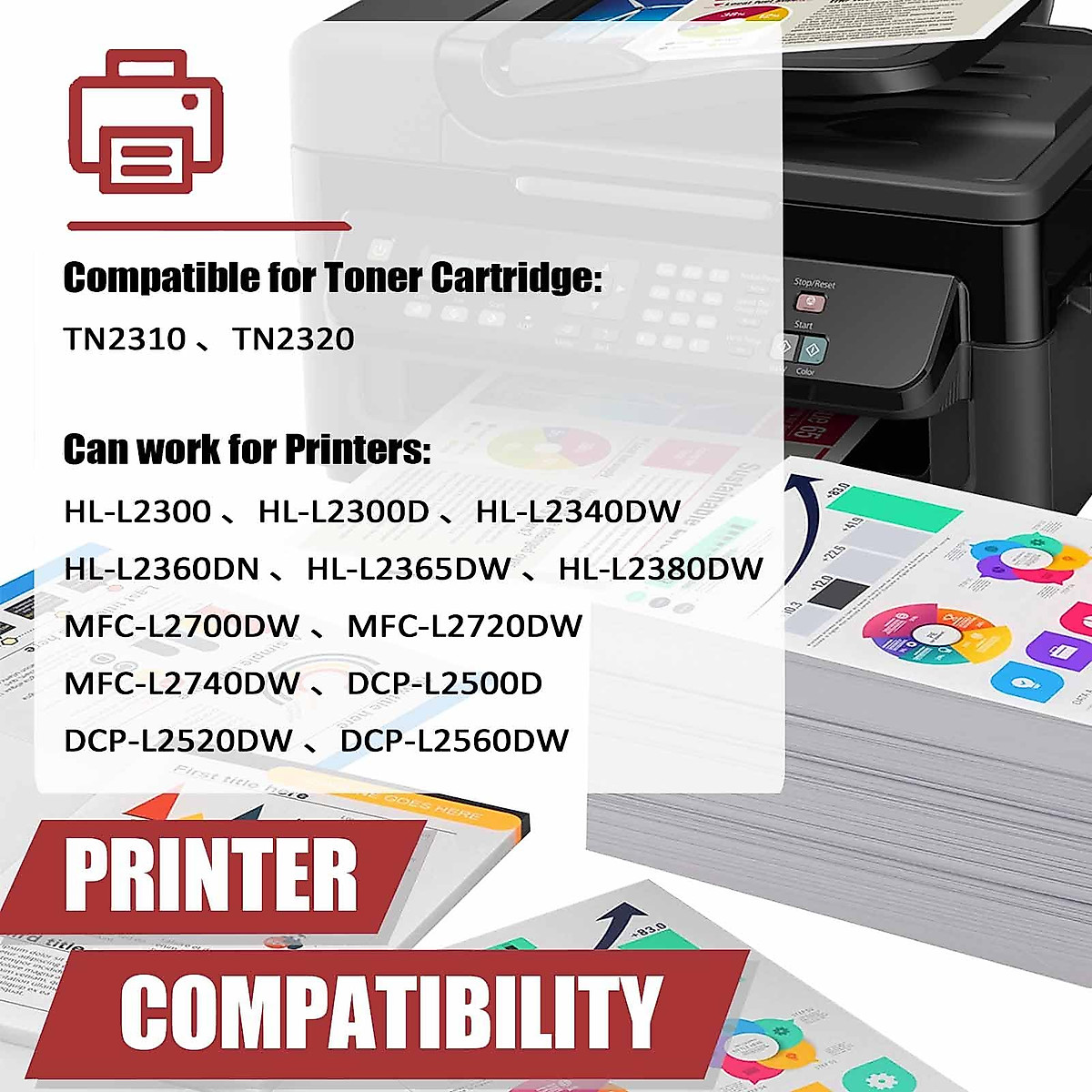 Replacement TN2320 Toner Cartridges Compatible for Brother TN 2310 TN2320 Toner Cartridge Work for Brother HL-L2300 HL-L2300D HL-L2340DW HL-L2360DN L2365DW Printers