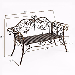 HLC Garden Bench Metal Outdoor Benchs for Front Porch Patio Park Yard 2 Seats Bench with Backrest and Armrests (Antique Bronze)