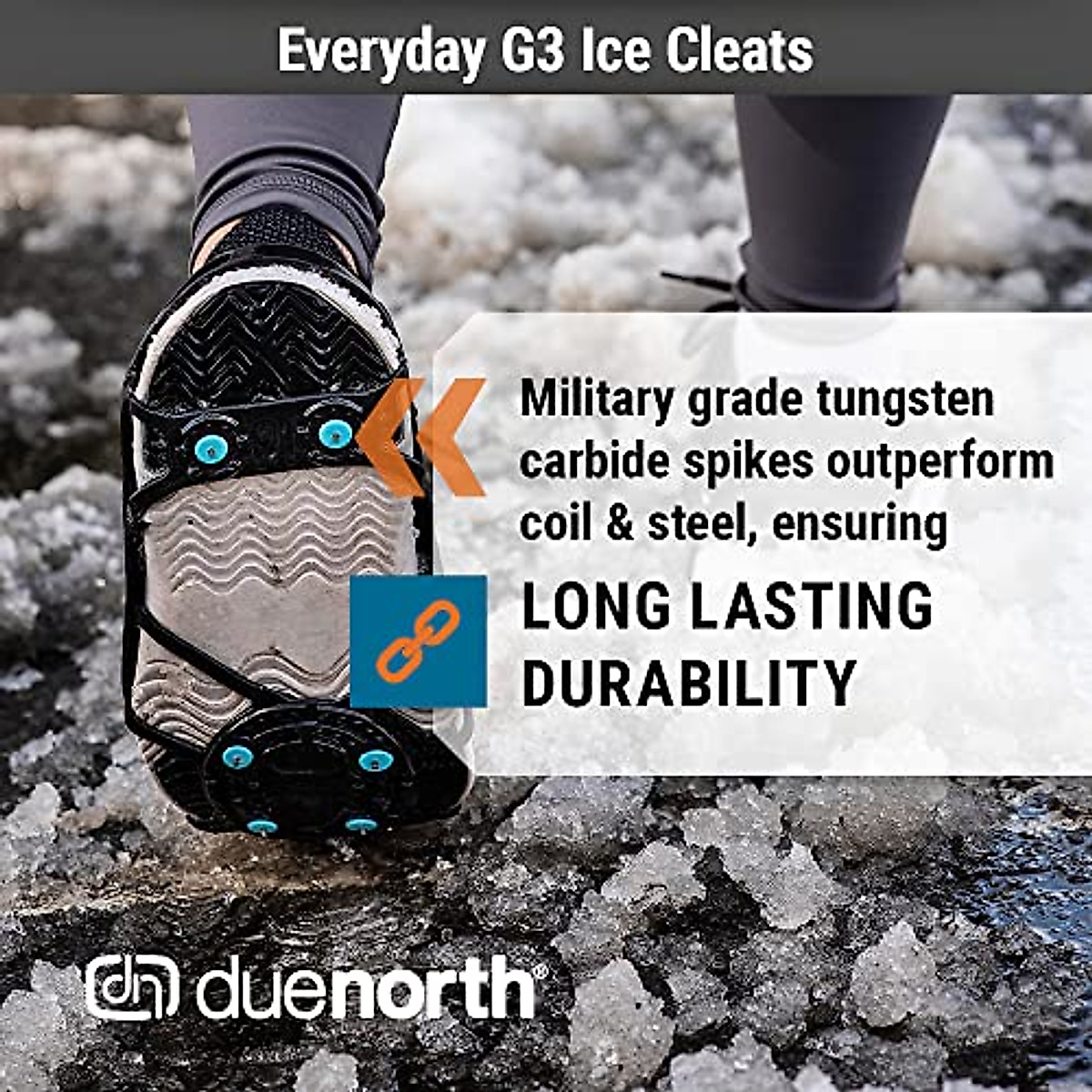 Due North Everyday G3 Ice Cleat for Walking and Running on Snow and Ice, L/XL, (1 Pair)