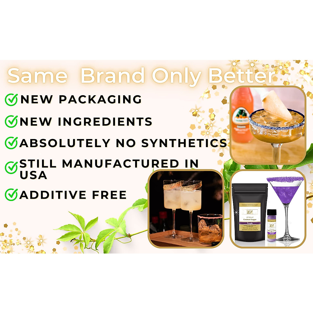 Lux Life Cocktail Sugar - Gluten & GMO-Free Cocktail Rimming Sugar - Vegan & Kosher Rimming Sugar - Rimming Sugar for Cocktails, Daiquiris, Cosmopolitans & Margaritas (4oz, Gold Sugar)